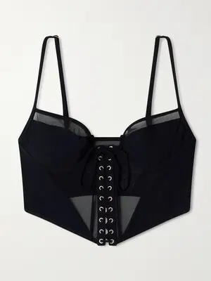 Kiki De Montparnasse Peep Tulle-trimmed Corset Bikini Top - Black