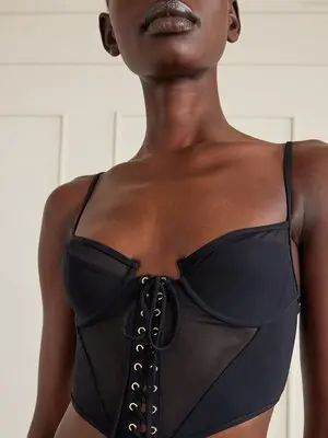 Kiki De Montparnasse Peep Tulle-trimmed Corset Bikini Top