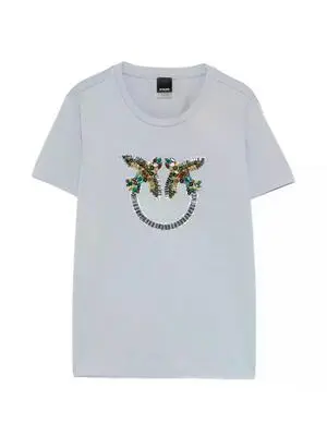 Pinko Crewneck Cotton T-shirt With Jewel Embroidery