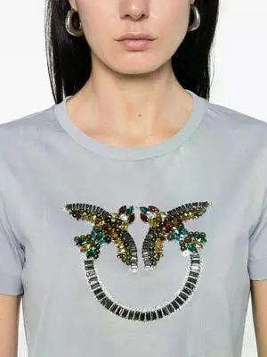 Pinko Crewneck Cotton T-shirt With Jewel Embroidery