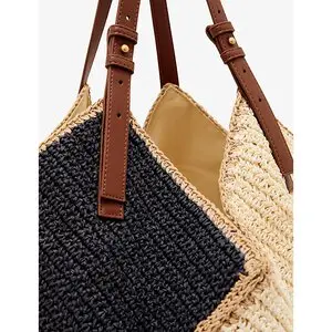 REISS Raffia Tote Bag With Diagonal Seam Detail