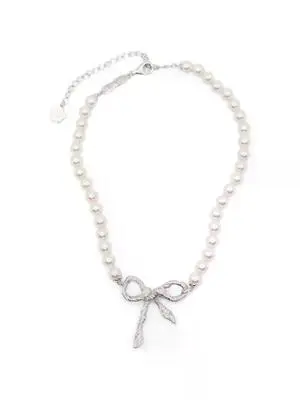 YVMIN Bow Pearl Necklace - Silver