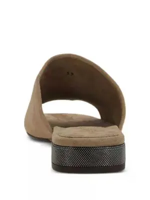 Brunello Cucinelli Suede Open-toe Mules With Monili-embroidered Heel