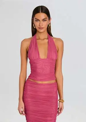 SEROYA Bimini Mesh Halter Top - Sangria