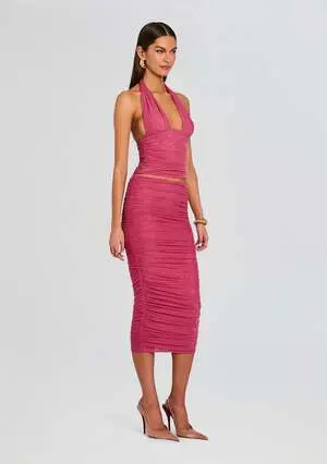SEROYA Pia Mesh Midi Skirt - Sangria