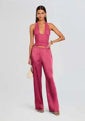 SEROYA Lillian Satin Pant - Sangria