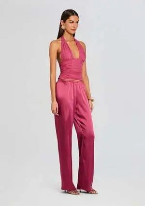 SEROYA Lillian Satin Pant - Sangria