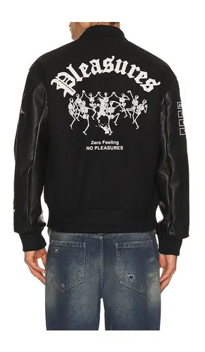 PLEASURES X Zero Skateboards Varsity Jacket