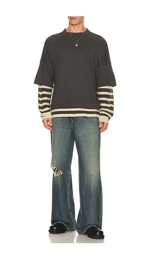 ISA BOULDER Gauzine Stripe Long Sleeves - Grey