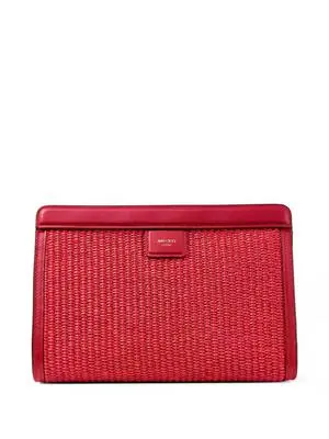 JIMMY CHOO Avenue Pouch In Embroidered Raffia - Red