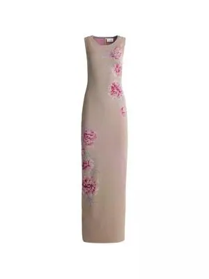 St. John Gianna Metallic Floral Jacquard Knit Dress - Neutrals
