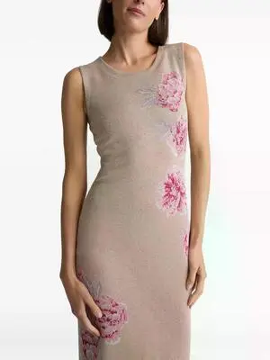 St. John Gianna Metallic Floral Jacquard Knit Dress - Neutrals