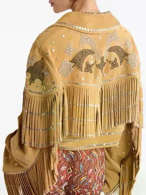 Etro Cropped Studded Fringed Leather Jacket