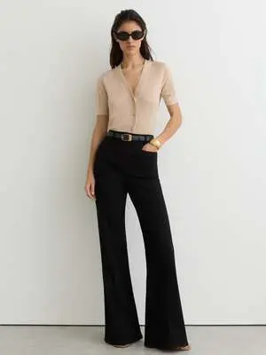 REISS Seren V-neck Short-sleeve Cardigan - Neutral