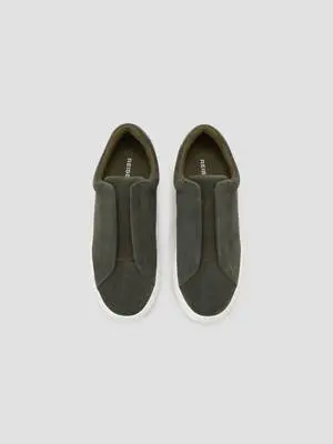 REISS Emil Suede Slip-on Trainers - Pine Green
