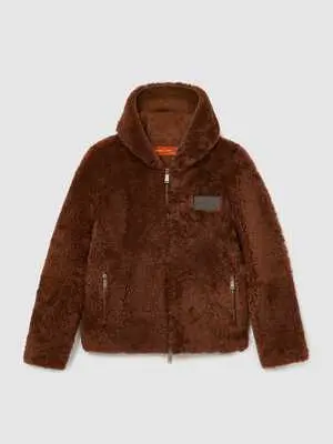 REISS Racing Shearling Hooded Jacket - Brown