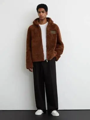 REISS Racing Shearling Hooded Jacket - Brown