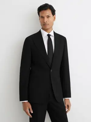 REISS Sb Belmont Tailored Fit Single-breasted Textured Suit Blazer With Wool - Black