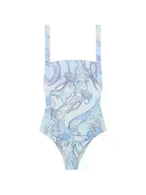 Emilio Pucci Orchidee-print Swimsuit - Blue