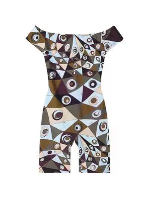 Emilio Pucci Occhi-print Off-the-shoulder Fitted Jumpsuit - Green