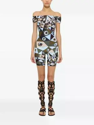 Emilio Pucci Occhi-print Off-the-shoulder Fitted Jumpsuit