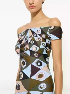 Emilio Pucci Occhi-print Off-the-shoulder Fitted Jumpsuit
