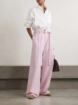 AGOLDE Plus Maria Mcmanus Corset Belted Pintucked High-rise Wide-leg Organic Jeans - Pink
