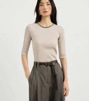 Brunello Cucinelli Stretch-cotton Ribbed T-shirt - Brown