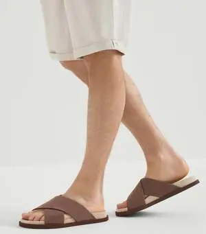 Brunello Cucinelli Suede Crossover Sandals - Brown