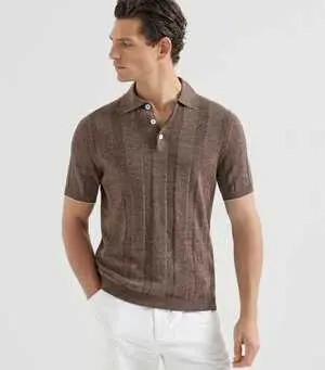 Brunello Cucinelli Linen-cotton Rib-knit Polo Shirt