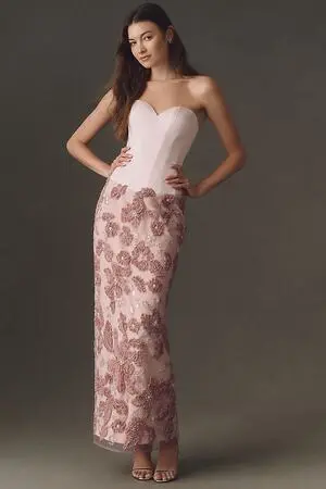 HELSI Julia Strapless 3d Floral Maxi Dress - Blush