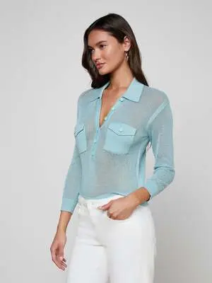 L'Agence Carine Pointelle Knit Top - Light Blue