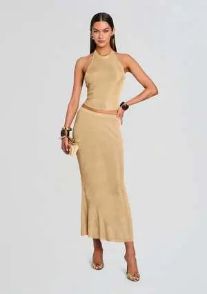 SEROYA Metallic Knit Halter Top - Gold