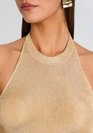 SEROYA Metallic Knit Halter Top - Gold