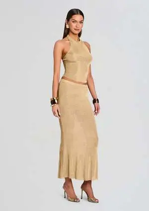 SEROYA Metallic Knit Halter Top - Gold