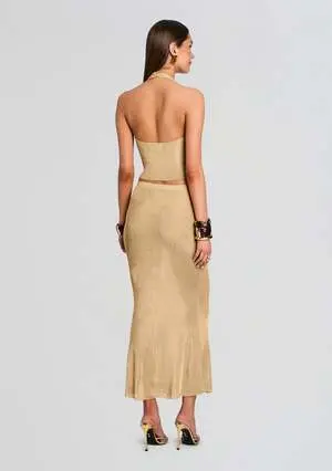 SEROYA Metallic Knit Halter Top - Gold
