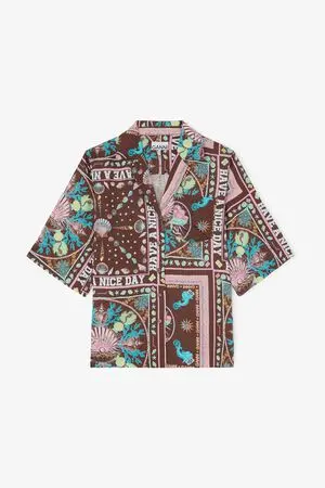 GANNI Printed Patchwork Shirt - Brown
