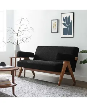 MODWAY Lyra Boucle Fabric Loveseat - Black