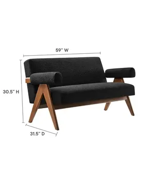 MODWAY Lyra Boucle Fabric Loveseat - Black