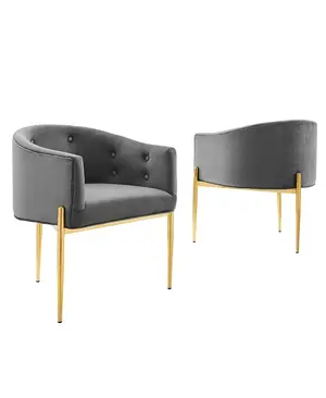 MODWAY Savour Tufted Performance Velvet Accent Chairs, Set Of 2 - Gray