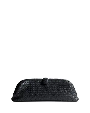 Bottega Veneta Lauren 1979 Intrecciato Leather Clutch - Midnight/muse Brass