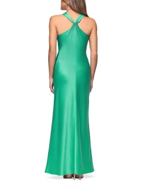 Aqua Satin Cowlneck Dress - Emerald
