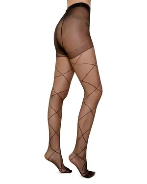 HIGH HEEL JUNGLE Bridget Metallic Thread Sheer Tights - Black