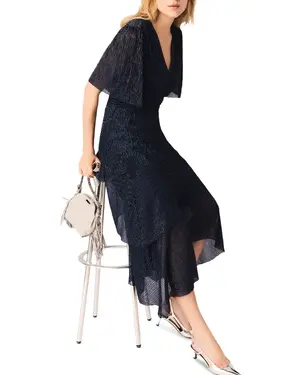 Maje Ruffiba Metallic Ruffled Midi Dress