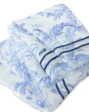 Maje Floral Print Wool Blend Shawl - White/blue