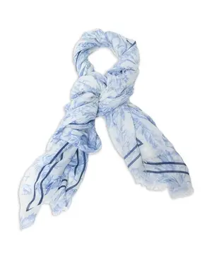 Maje Floral Print Wool Blend Shawl - White/blue
