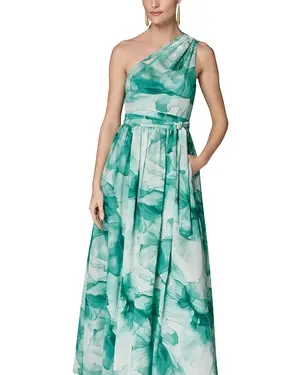 Donna Karan New York Printed One-shoulder Gown