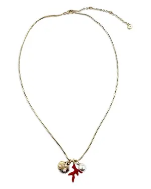 Aqua Pave And Imitation Pearl Charm Pendant Necklace - Gold