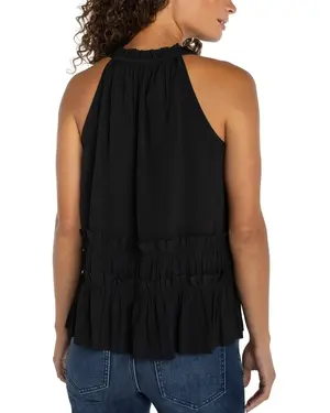 LIVERPOOL Sleeveless Ruffle Top - Black Print