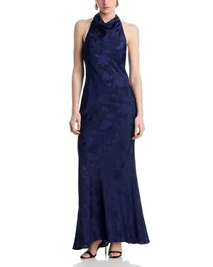 Aqua Cowl Neck Evening Dresses